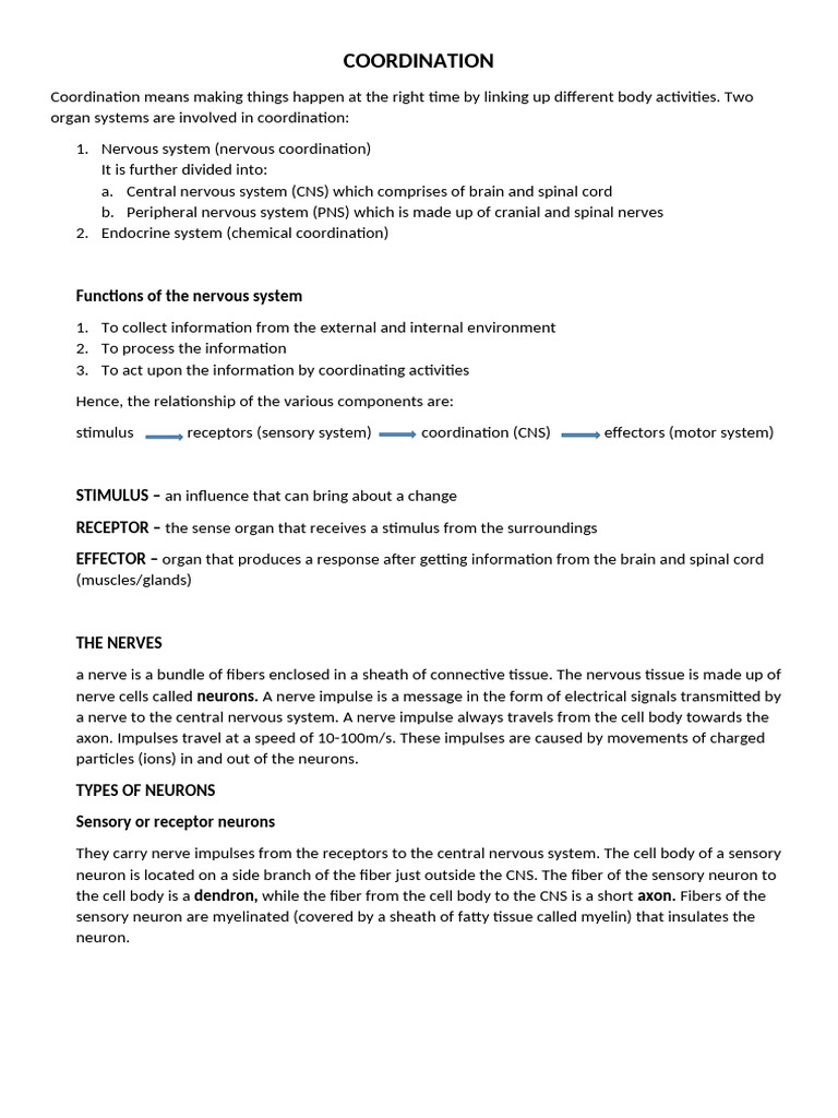 COORDINATION | PDF | Nervous System | Nerve