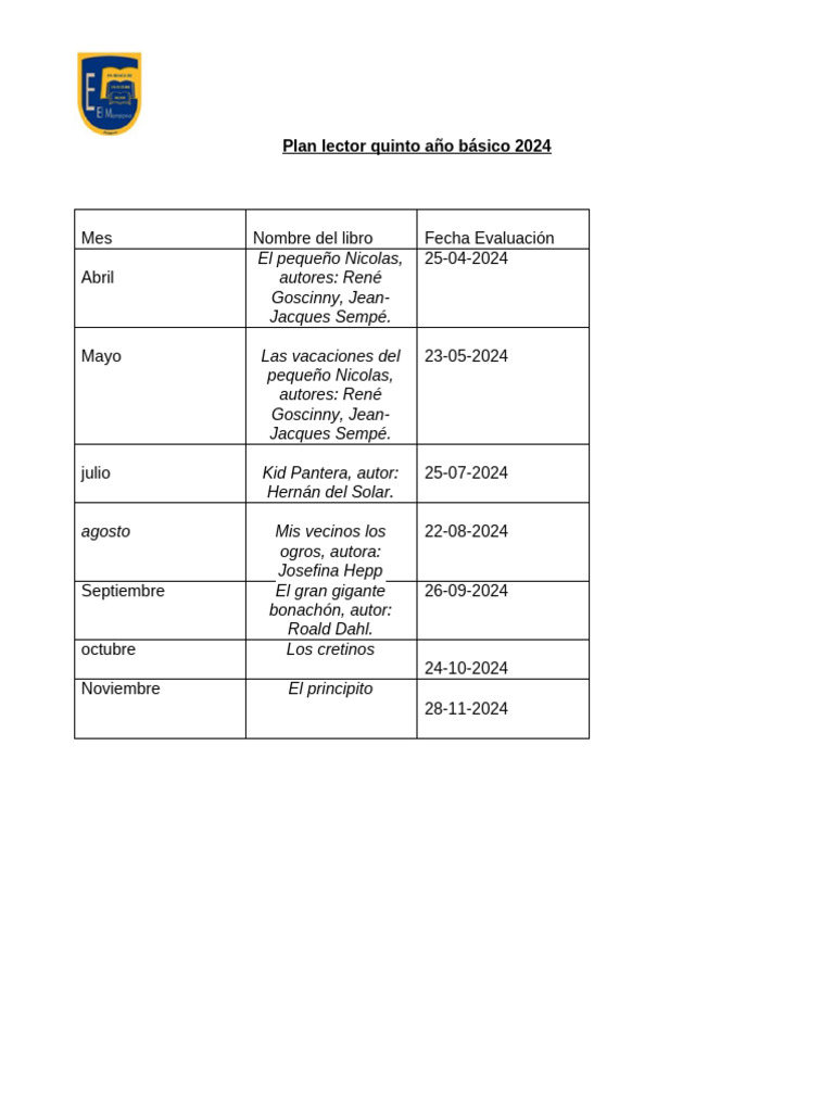 Plan Lector Quinto Año Basico | PDF