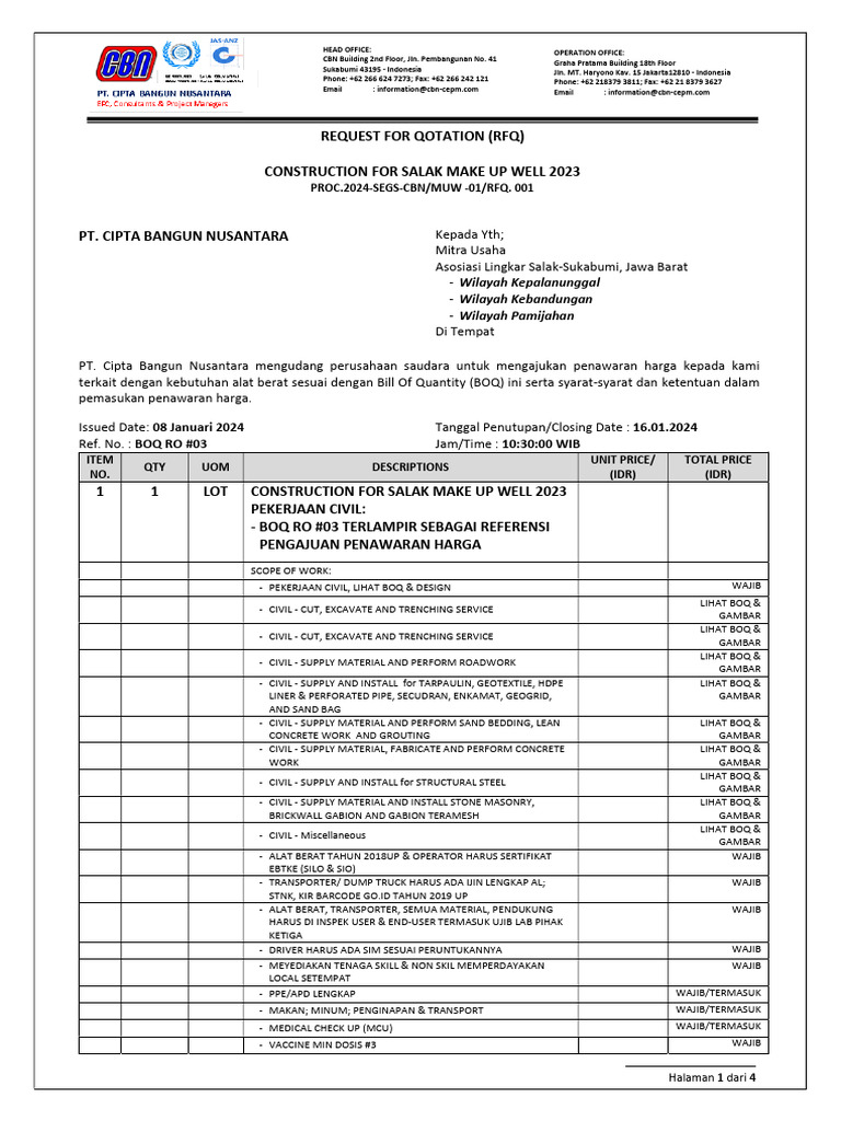 001 RFQ Pengadaan Barang & Jasa RO#03-Asosiasi Lingkar Salak | PDF