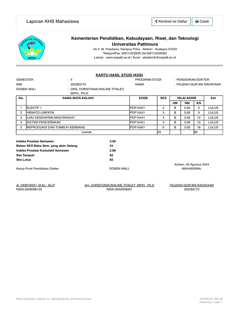 Laporan KHS Mahasiswa | PDF