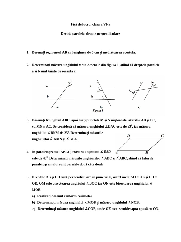 Fisa Lucru. Drepte Paralele Drepte Perpendiculare | PDF