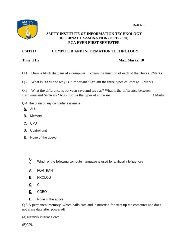 Bca Even Cit QP | PDF