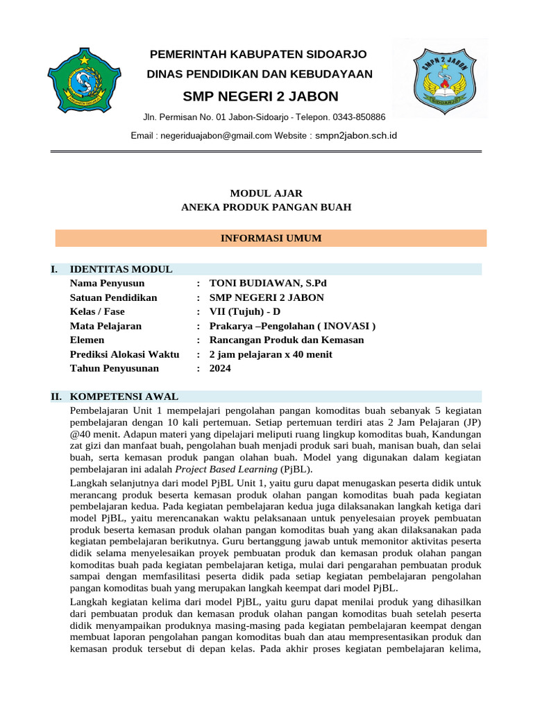 Prakarya - Pengolahan - Unit 1 Sub 2 + Dokumentasi | PDF