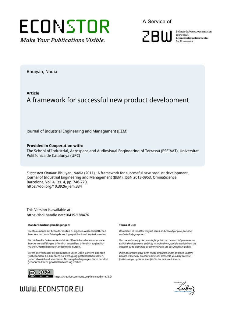 A Framework For Successful New Product Development | PDF