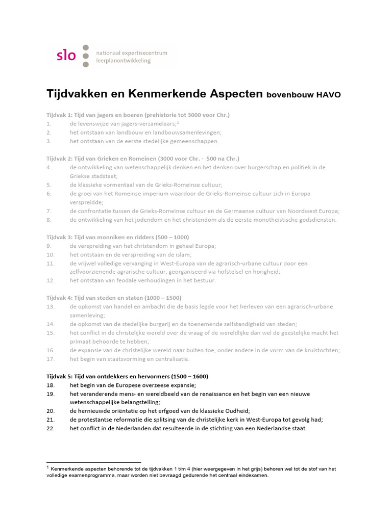 Tijdvakken en Kenmerkende Aspecten Havo BB | PDF