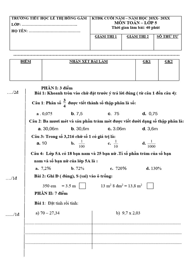 Math Test Class 5 | PDF