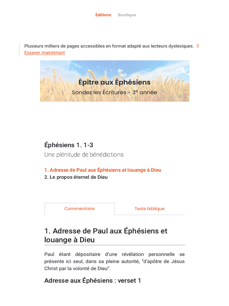 Éphésiens 1. 1-3 - Sondez Les Écritures - Bibles Et Publications ...