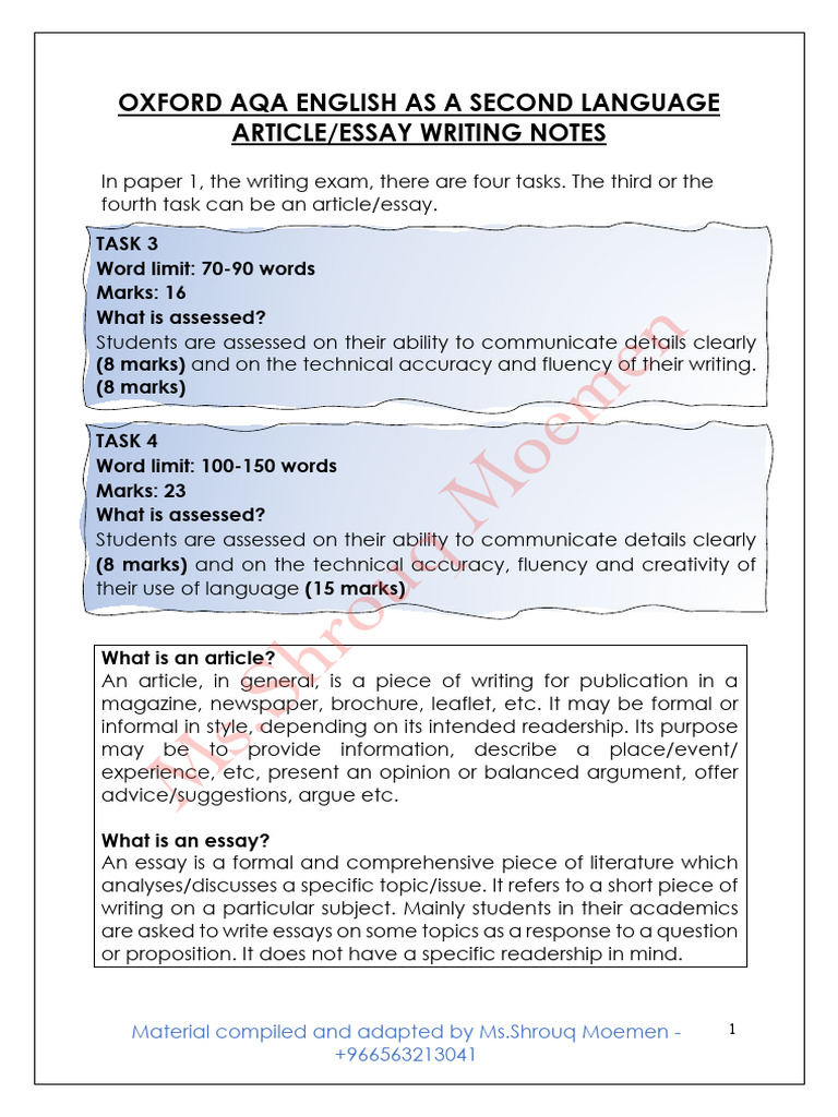 Grade 10 Oxford Article - Essay Notes | PDF