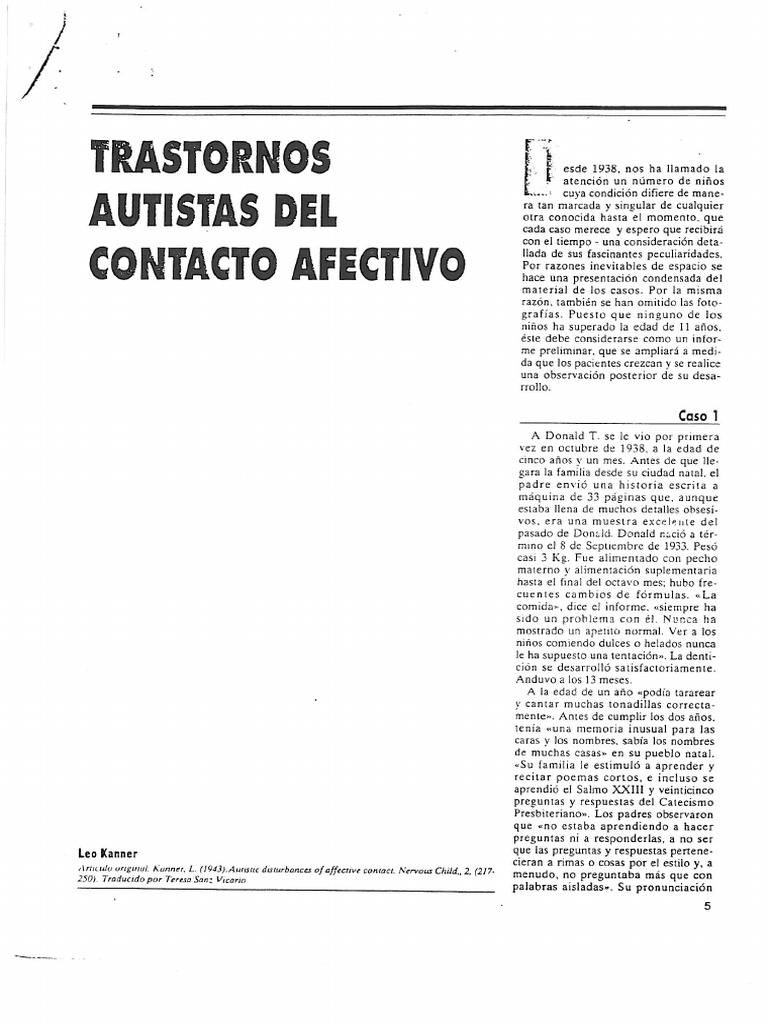 Trastorno Autista L. Kanner | PDF
