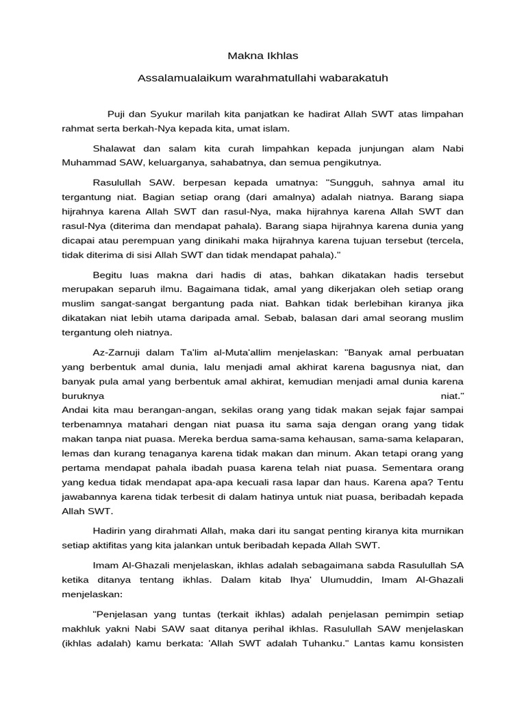 Makna Ikhlas Fadil | PDF