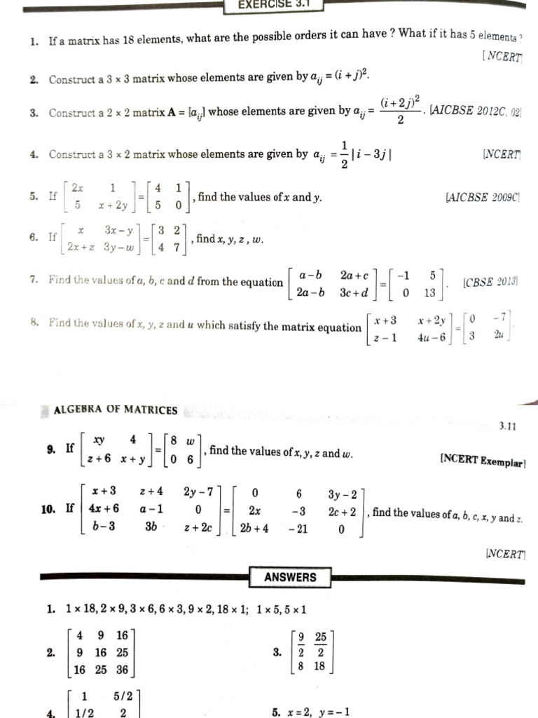 Matrices - Assignment 1 | PDF