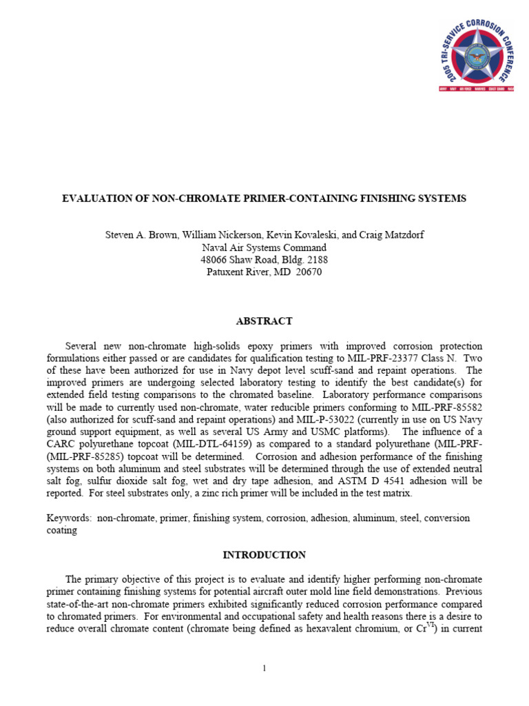 Non-Chromate Primer - Finishing Systems | PDF