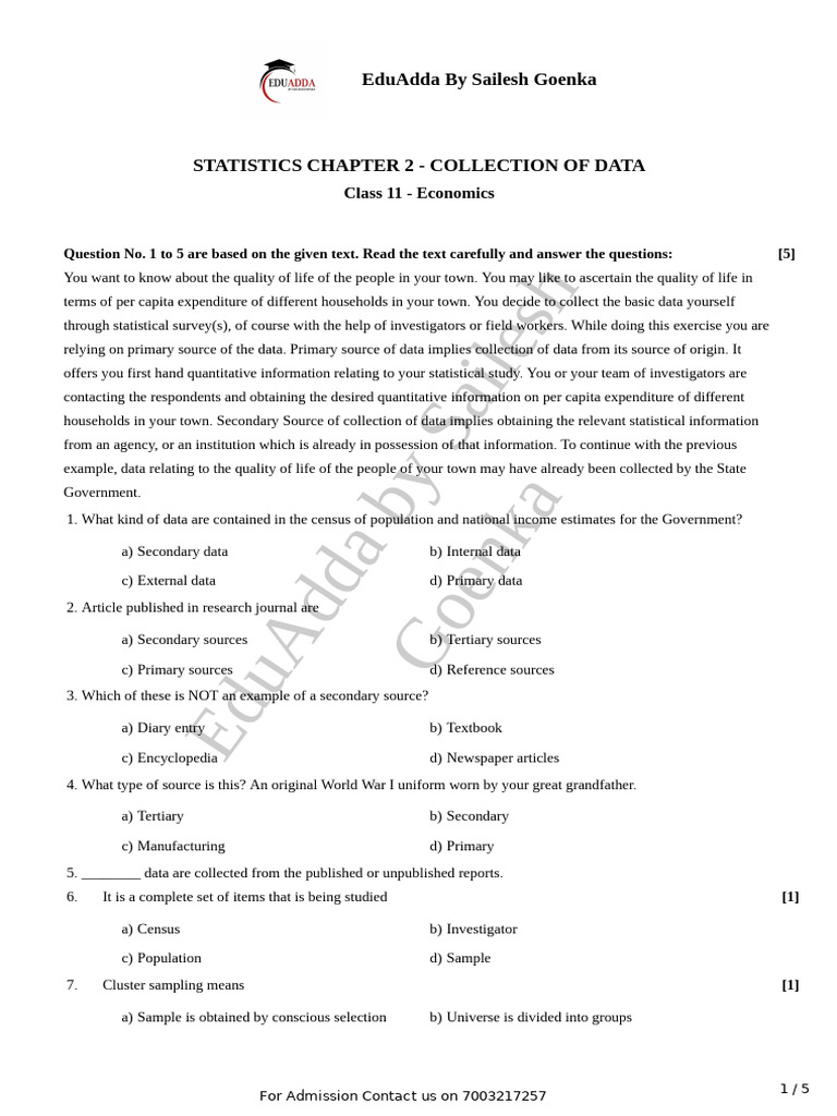 Collection of Data Questions | PDF