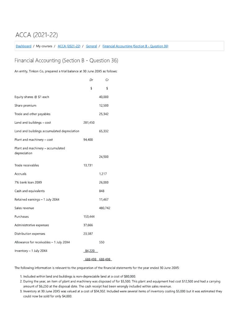 ACCA FA Mock Section B QN 36 | PDF