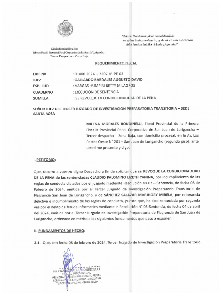 Req. de Revocatoria Exp. 1406-2024-1 | PDF