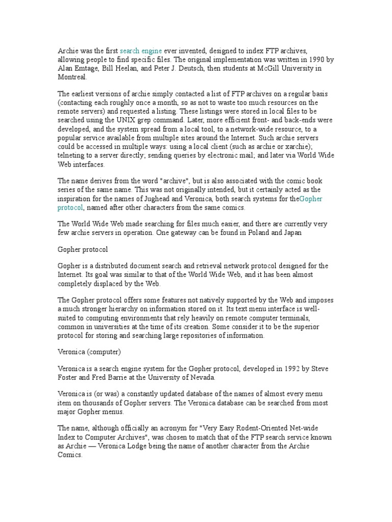 Archie Was The First Search Engine Ever Invented | PDF | Web Search ...