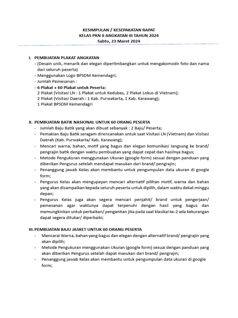 KESIMPULAN Rapat Keperluan Peserta | PDF