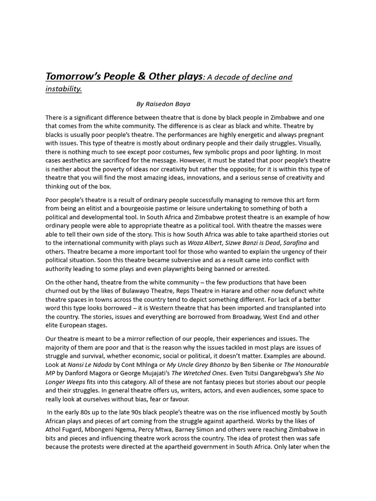 Raisedon Baya's Tomorrow's People & Other Plays | PDF