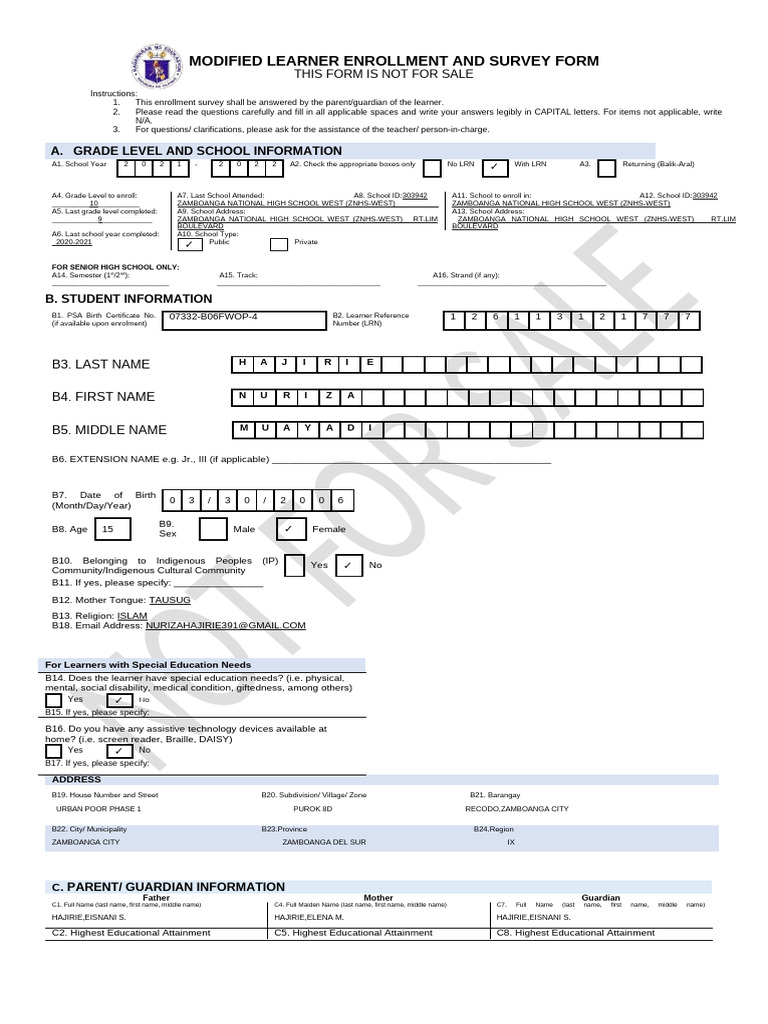 FINAL - Modified Learner Enrollment and Survey Form - English | PDF