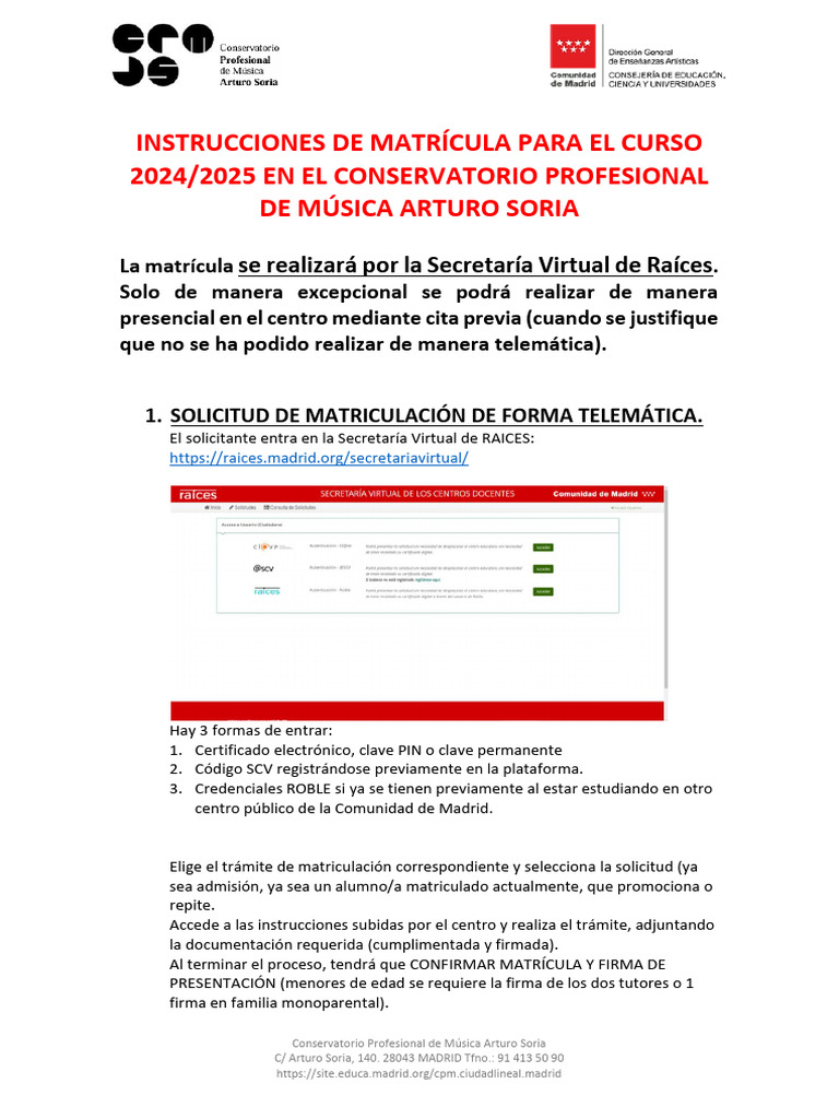 Instruc. de Matricula Curso 2024 25 | PDF
