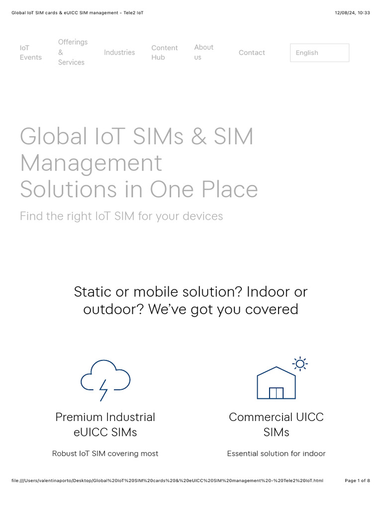 Global IoT SIM Cards & eUICC SIM Management - Tele2 IoT | PDF
