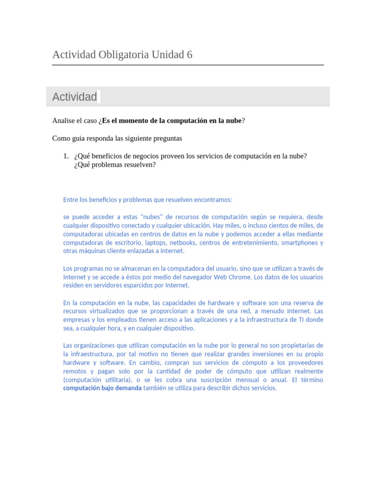 Actividad U6 Orga | PDF | Computación en la nube | Hardware de la computadora