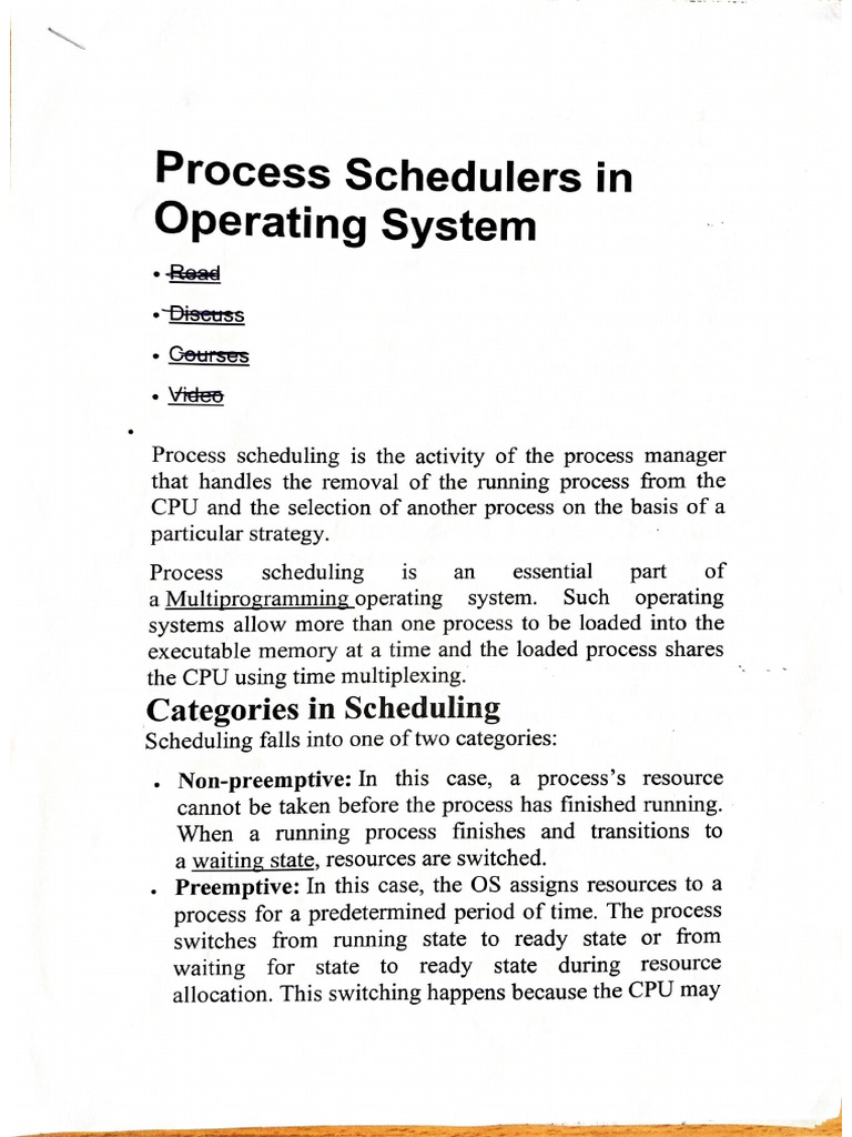 Process Schedules in Operating System | PDF