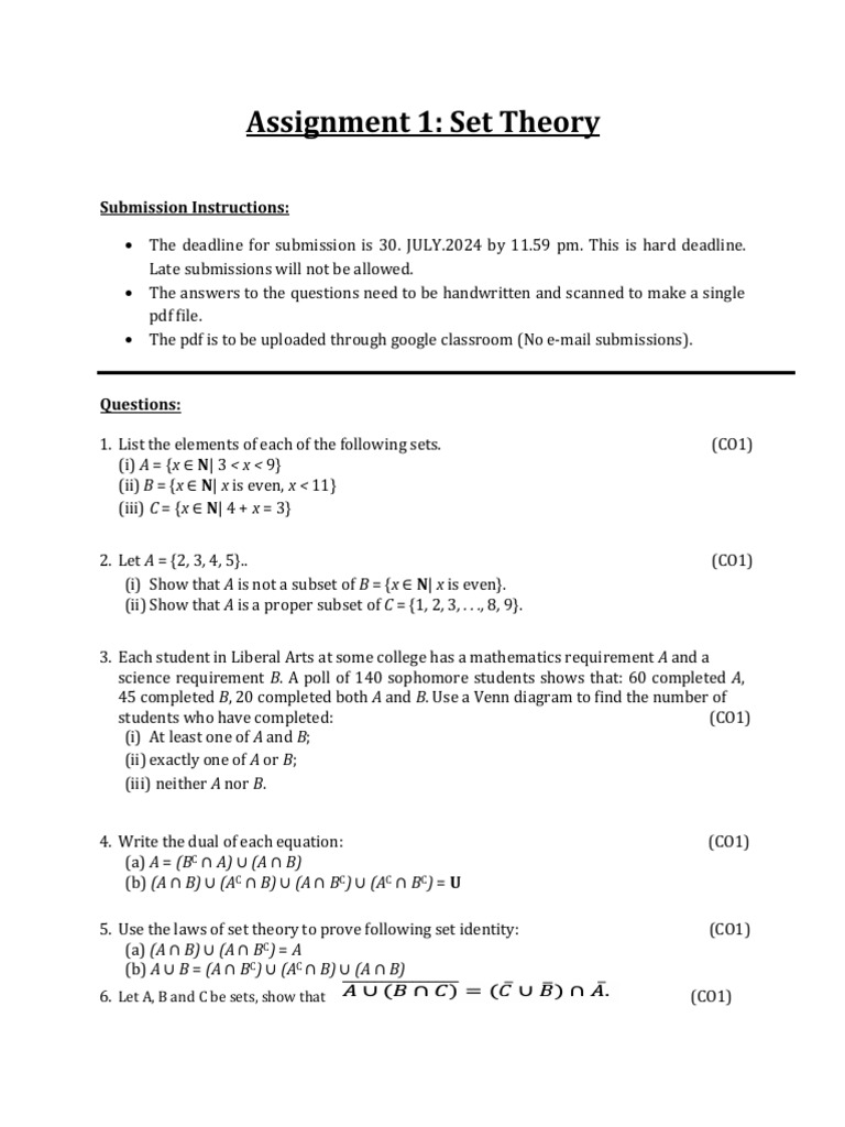 Assignment 1 - Set Theory | PDF | Teaching Methods & Materials