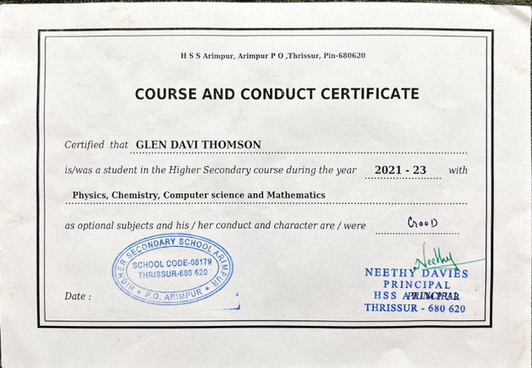 C and conduct certificate | PDF