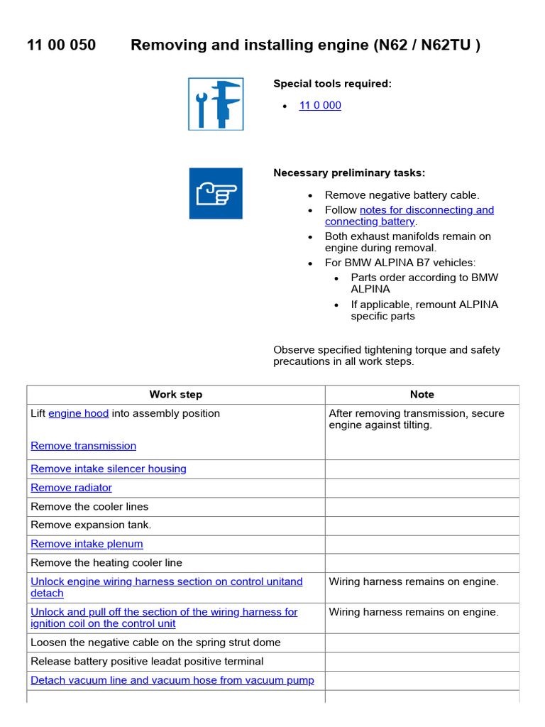 n62 N62tu Engine Removing and Installing | PDF | Battery Charger ...