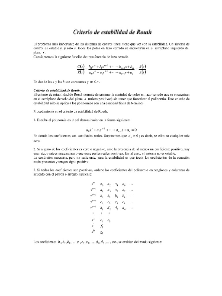 Criterio de Estabilidad de Routh Hurwitz | PDF
