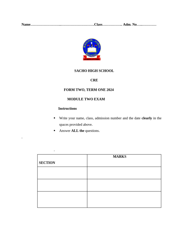 Form Two Exam | PDF