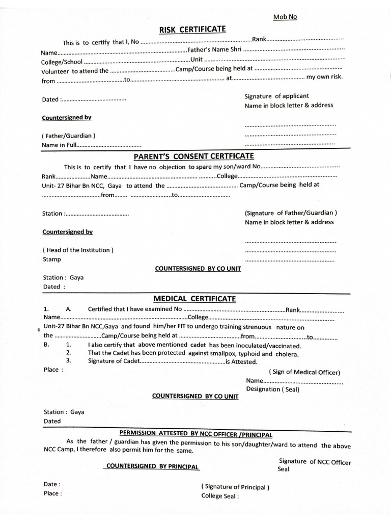 NCC Catc Camp Form | PDF