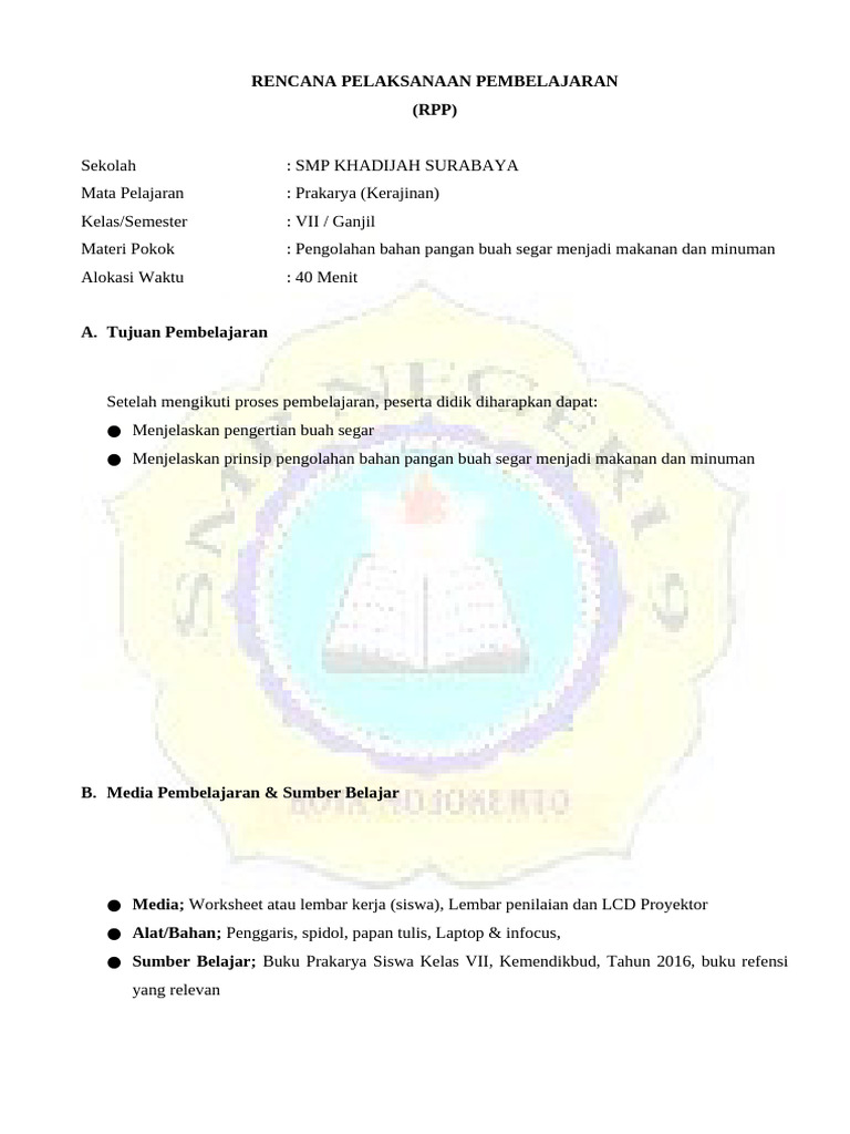 RPP Kelas 7 Sem 1 Pengolahan 2023 2024 | PDF