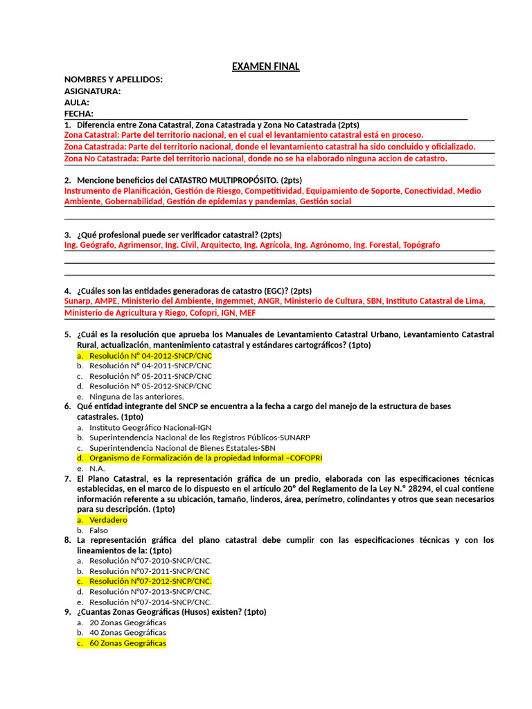 EXAMEN Catastro | PDF