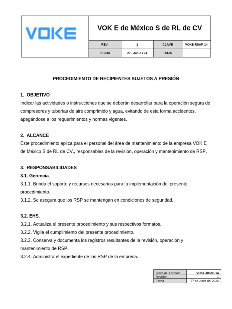 VOKE-RSAP-14 Procedimiento de Recipientes Sujetos A Presión | PDF VOKE-RSAP-14 Procedimiento de Recipientes Sujetos A Presión | PDF