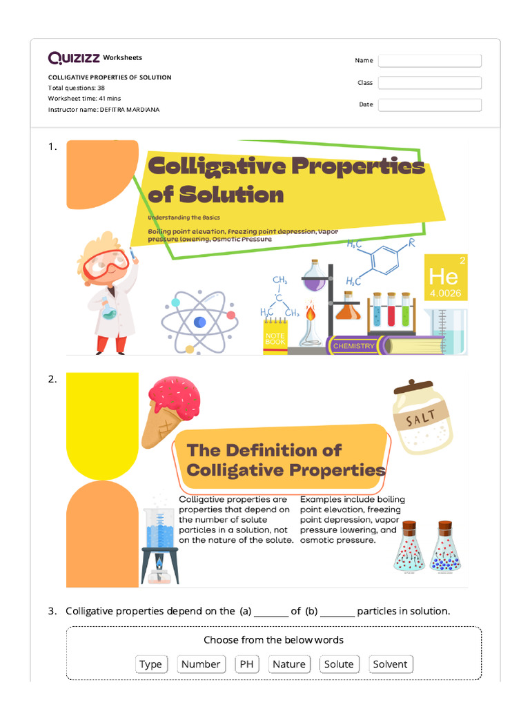 COLLIGATIVE PROPERTIES OF SOLUTION Worksheet | PDF | Evaporation ...