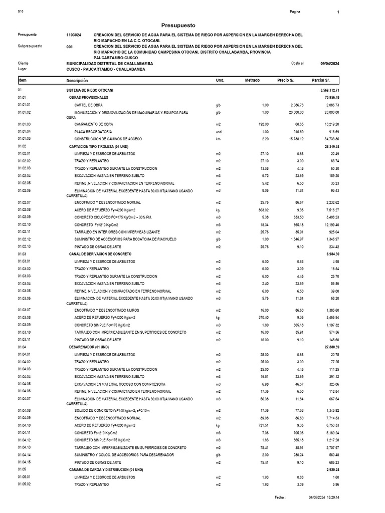 Presupuestocliente Otocani | PDF | Ingeniería | Materiales