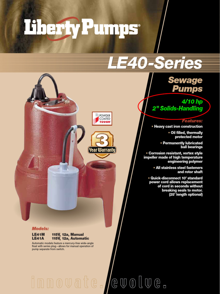 Liberty Pumps LE41A-2 Automatic Sewage Pump | PDF