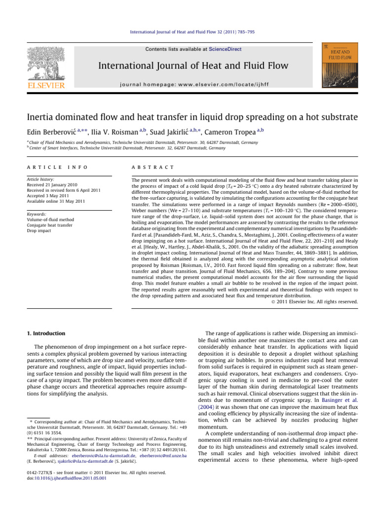 Inertia Dominated Flow and Heat Transfer in Liquid Drop Spreading On A Hot Substrate | PDF