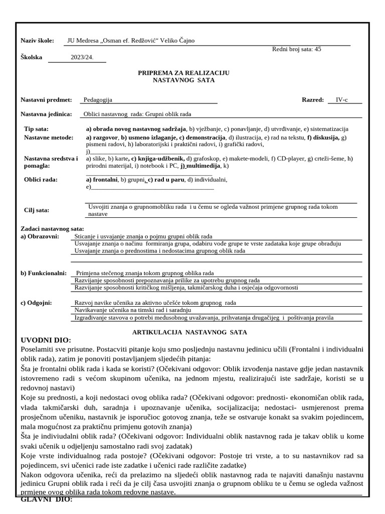 Priprema Grupni Oblik Rada | PDF