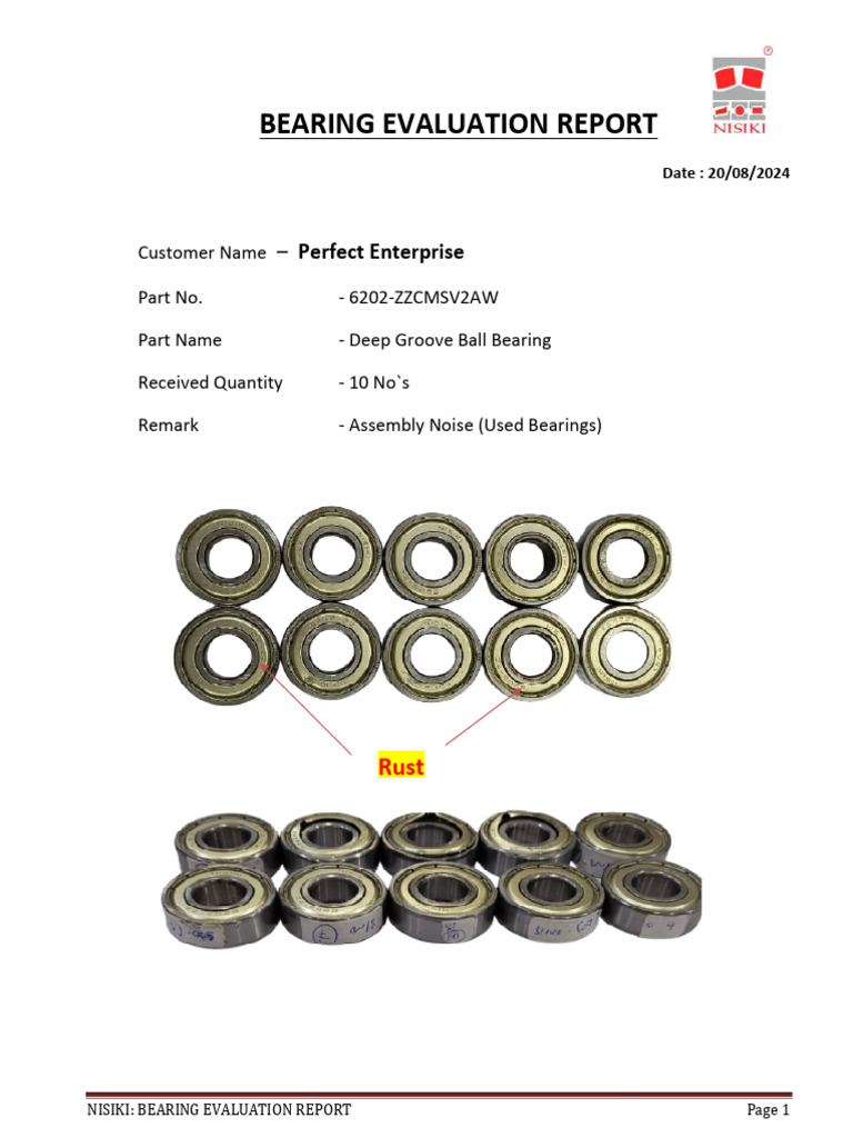 NISIKI Bearing Evaluation Report Summary | PDF | Bearing (Mechanical)