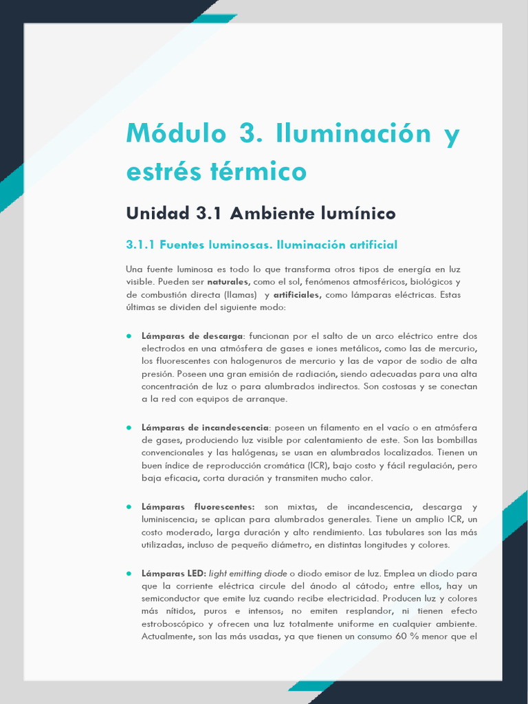 Módulo 3. Iluminación y Estrés Térmico | PDF