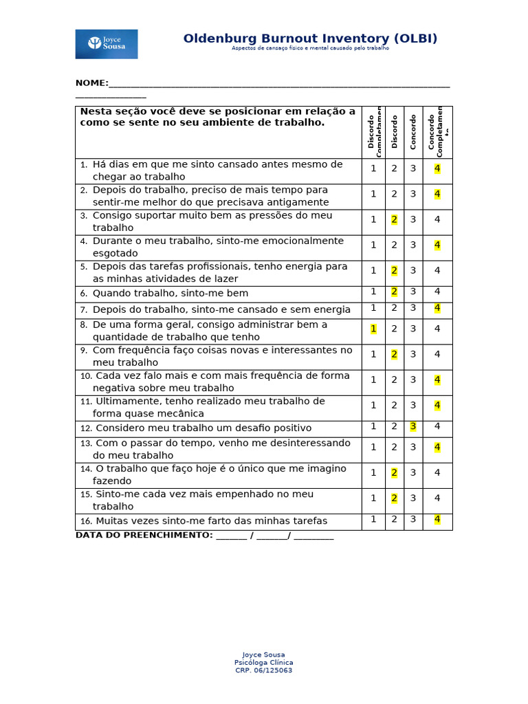 Oldenburg Burnout Inventory (OLBI) | PDF