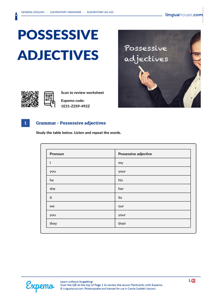 Possessive Adjectives British English Student | PDF