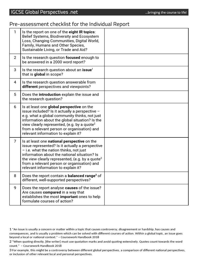 IR Pre-Assessment Checklist | PDF