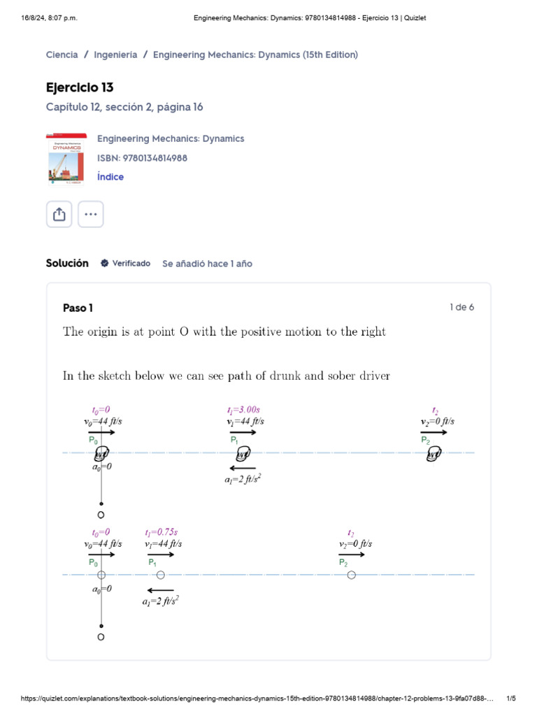 Engineering Mechanics - Dynamics - 9780134814988 - Ejercicio 13 - Quizlet | PDF