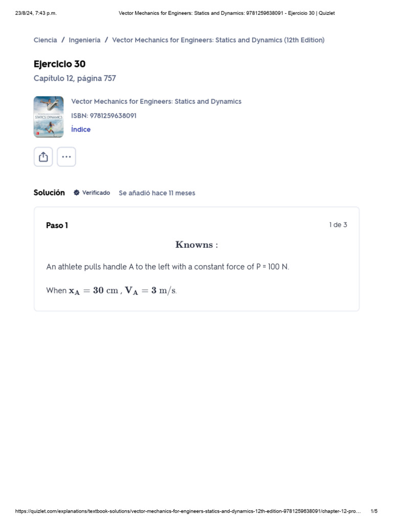 Vector Mechanics For Engineers - Statics and Dynamics - 9781259638091 - Ejercicio 30 - Quizlet ...