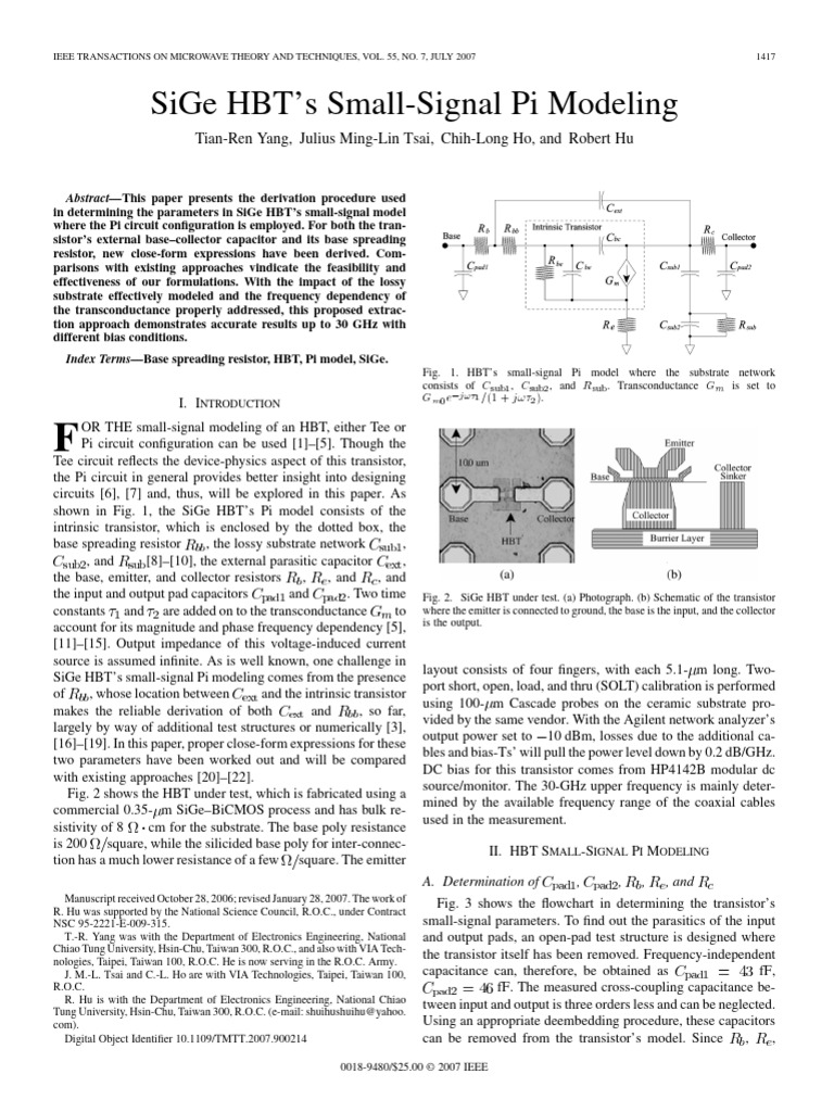 SiGe HBTs Small-Signal Pi Modeling | PDF