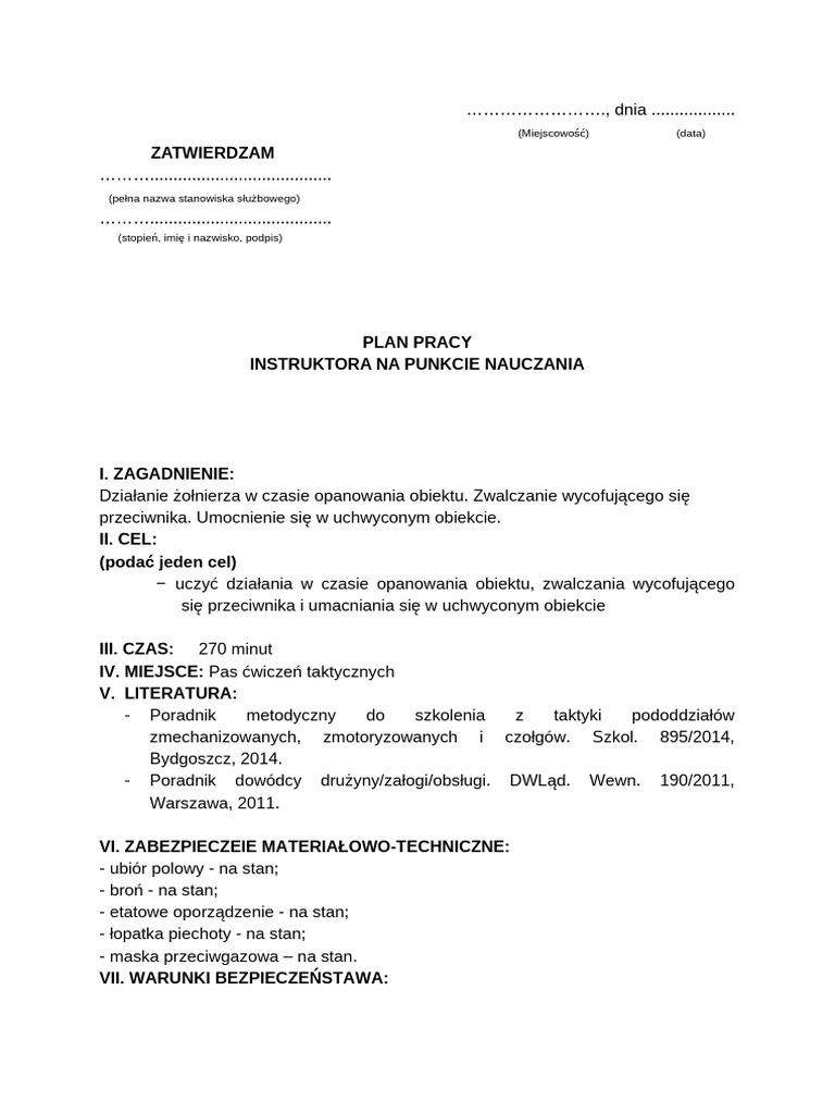 Plan Pracy MSZT 1 | PDF